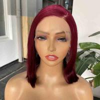 China 9A Indian C Part Bleached Knots Burgundy Lace Front Human Hair Bob Wig 10 Inches for sale