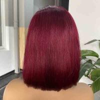 China 9A Indian C Part Bleached Knots Burgundy Lace Front Human Hair Bob Wig 10 Inches for sale
