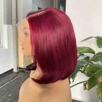 China 9A Indian C Part Bleached Knots Burgundy Lace Front Human Hair Bob Wig 10 Inches for sale