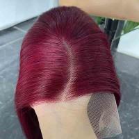 China 9A Indian C Part Bleached Knots Burgundy Lace Front Human Hair Bob Wig 10 Inches for sale