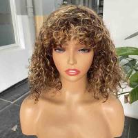 China OEM Glueless Short Human Hair Wigs Bang Bob Highlight Water Wave 12 Inches 180g for sale