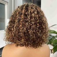 China OEM Glueless Short Human Hair Wigs Bang Bob Highlight Water Wave 12 Inches 180g for sale