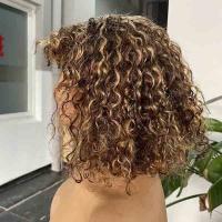 China OEM Glueless Short Human Hair Wigs Bang Bob Highlight Water Wave 12 Inches 180g for sale