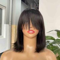 China Wear and Go Short Bob Fringe Pixie Cut Lace Wig Human Hair 10 Inches 180g Blunt Cut for sale