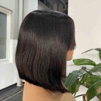 China Wear and Go Short Bob Fringe Pixie Cut Lace Wig Human Hair 10 Inches 180g Blunt Cut for sale