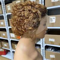 China Ombre 27 Honey Blonde Pixie Short Curly Bob Wig Human Hair Lace 8 inch 140g for sale