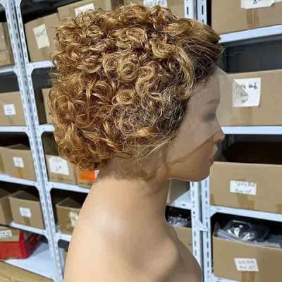 China Ombre 27 Honey Blonde Pixie Short Curly Bob Wig Human Hair Lace 8 inch 140g for sale