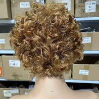 China Ombre 27 Honey Blonde Pixie Short Curly Bob Wig Human Hair Lace 8 inch 140g for sale