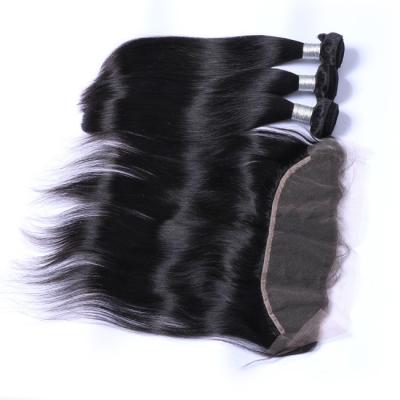 China Virgin Weave Peruvian Straight Hair Bundles 10A with 13x4 Lace Frontal 10-32 Inch for sale