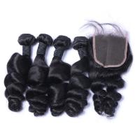 China 10A Brazilian Body Wave Virgin Hair Bundles with Middle Part Lace Closure 100g 10-30inch for sale