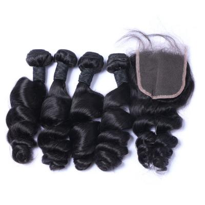 China 10A Brazilian Body Wave Virgin Hair Bundles with Middle Part Lace Closure 100g 10-30inch for sale