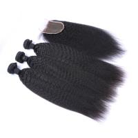 China 8A 10A Brazilian Yaki Kinky Straight 100% Virgin Human Hair Bundles 10-26 inch with Closure for sale