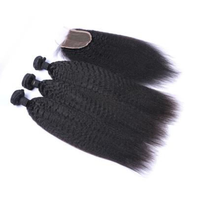 China 8A 10A Brazilian Yaki Kinky Straight 100% Virgin Human Hair Bundles 10-26 inch with Closure for sale