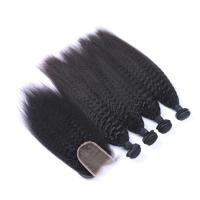 China OEM Raw Kinky Yaki Straight Human Hair Bundles 100g 10-28inch with Frontal Closure for sale