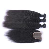 China 8A 10A Brazilian Yaki Kinky Straight 100% Virgin Human Hair Bundles 10-26 inch with Closure for sale