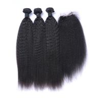 China OEM Raw Kinky Yaki Straight Human Hair Bundles 100g 10-28inch with Frontal Closure for sale