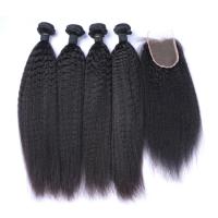 China OEM Raw Kinky Yaki Straight Human Hair Bundles 100g 10-28inch with Frontal Closure for sale