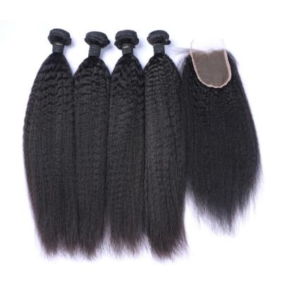 China OEM Raw Kinky Yaki Straight Human Hair Bundles 100g 10-28inch with Frontal Closure for sale
