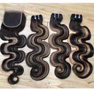 China SDD Piano Color Body Wave Vietnamese Human Hair Bundles 100g Super Double Drawn 10-30 Inches for sale