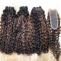China 12A Super Double Drawn Highlight Pissy Curl Raw Vietnamese Human Hair Bundle 100g with 2x6 Closure for sale