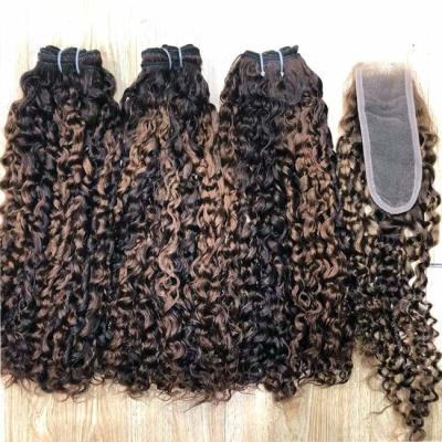 China 12A Super Double Drawn Highlight Pissy Curl Raw Vietnamese Human Hair Bundle 100g with 2x6 Closure for sale