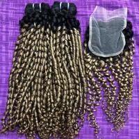 China Brazilian Double Drawn Human Hair Pixie Funmi Bouncy Curls With Closure for sale