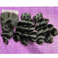 China 12A Grade Virgin Super Double Drawn Indian Human Hair Weft Funmi Bouncy Curls 10-26 Inch for sale