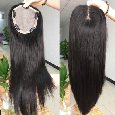 China Natural Black Permanent Women Toupee 100% Human Hair Wig Topper 10-20 Inch for sale