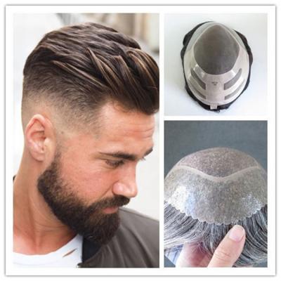 China Bond 100% Human Hair Toupee Mens Wig Fino Mono Lace PU Durable Capillary Prosthesis 8x10 inch 130% Density for sale