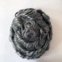 China 100% Human Hair Men Toupee Full PU Thin Skin Straight 6 Inch 50g Grey Remy Hair for sale