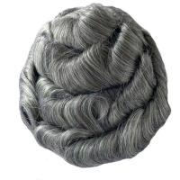China 100% Human Hair Men Toupee Full PU Thin Skin Straight 6 Inch 50g Grey Remy Hair for sale