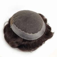 China Q6 PU Skin Swiss Lace Full Lace Toupee Mens Real Looking Wigs 6 Inch 100% Density for sale