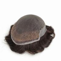 China Q6 PU Skin Swiss Lace Full Lace Toupee Mens Real Looking Wigs 6 Inch 100% Density for sale