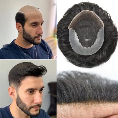 China 100% Raw Virgin Human Hair Mono Men Toupee Full PU Hair Topper 6 inch 65-75g for sale