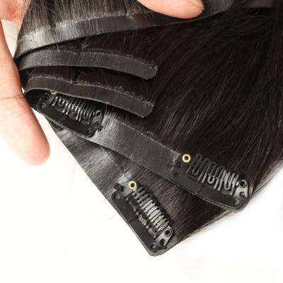 China 12A Raw Virgin Human Hair Clip In Extensions Natural Color Narrow PU Seamless 100g 8-32 inch for sale
