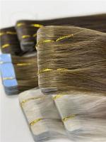China Invisible Weft Human Hair Extensions Grey Brown Tone Hand Tied 14-24 Inch for sale