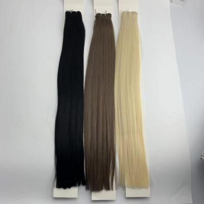 China Invisible Weft Human Hair Extensions Grey Brown Tone Hand Tied 14-24 Inch for sale