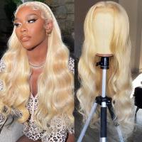 China 180 Density Raw Indian Virgin Hair Wig 13x6 613 Blonde Body Wave HD Transparent Lace Frontal 10-30 Inch for sale