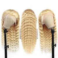 China 613 Color Deep Wave Human Hair Wig 13x4 Lace Frontal Brazilian Virgin Cuticle Aligned 8-36 Inch for sale