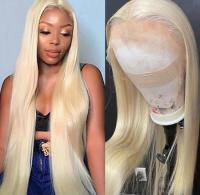 China Unprocessed Human Hair 613 Blonde Wig Transparent Lace Front Wig 8-22 inch Straight Body Wave for sale