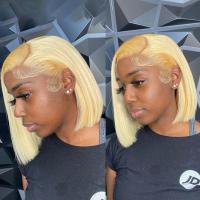 China Brazilian Straight Human Hair Lace Wig 613 Blonde Natural Black Short Bob 8-14 Inches for sale