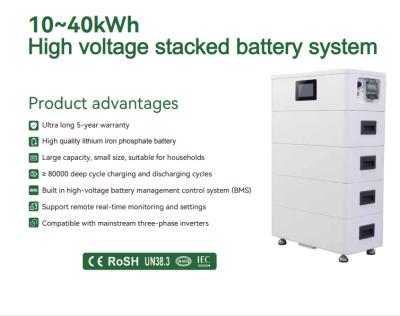 China 10 - 40kWh High Voltage Battery System Stacked Compatible With Mainstream 3 Phase Inverters for sale