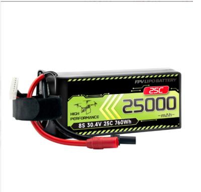 China 8S 30.4V 25000mAh Grade A LiPo Drone Battery Pack 250A Continuous Discharge XT90-S for sale