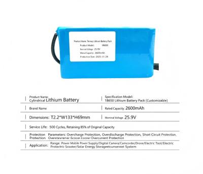 China 25.9V 2600mAh 18650 Lithium Battery Pack with BMS Protection for sale