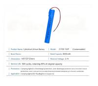 China 3.7V 8000mAh 21700 Lithium Battery Pack 1S2P for LED Floodlights Smart Locks for sale