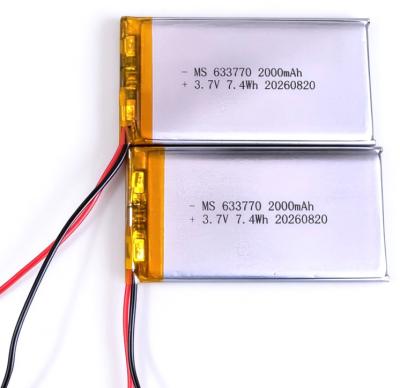 China 3.7V 2000mAh 7.4Wh MS633770 Lithium Polymer Battery Pack, 633770 Soft Pouch LiPo Cell for Portable Electronics, LED Light, GPS Tracker, IoT Device for sale
