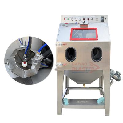 China Vapor Batch Sandblasting Of Small Parts Automatic Tumble Basket Wet Sand Blasting Cabinet for sale