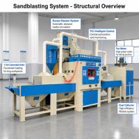 China Dustless Automatic Conveyor Sandblasting Machine with High Pressure Cleaning Deflashing Function Motor Core Small Size for sale