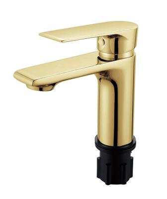 China OEM Brass Gold Basin Mixer Tap Single Lever Bathroom Hot And Cold Water for sale
