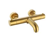 China Thermostaic Temperature Adjustable Bath Or Shower Spout Mixer Brushed Golden Color Brass Tap Faucet OEM Round Classical for sale